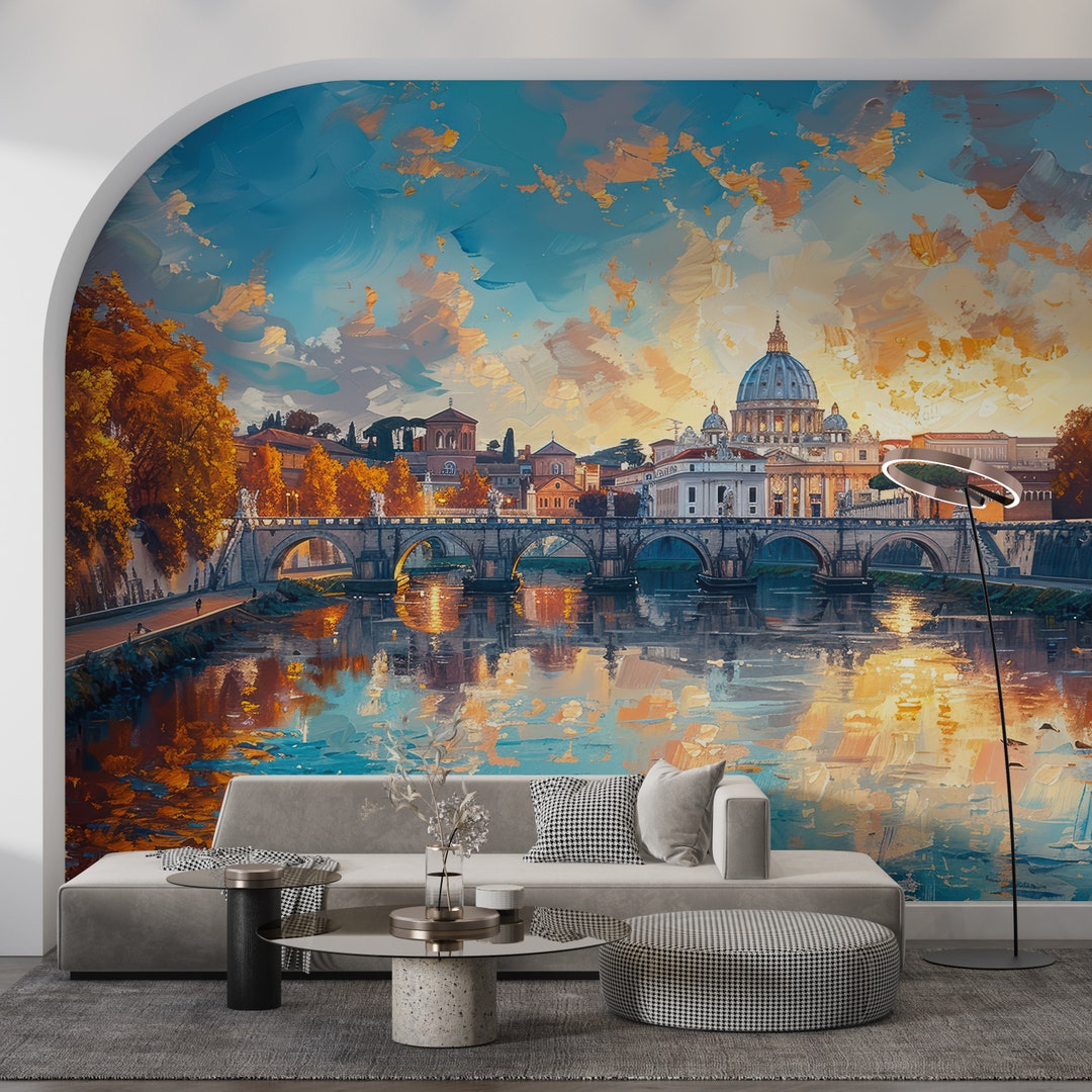 Historical Rome Landscape Wallpaper, Vintage Scenery Painting Wall Art ...