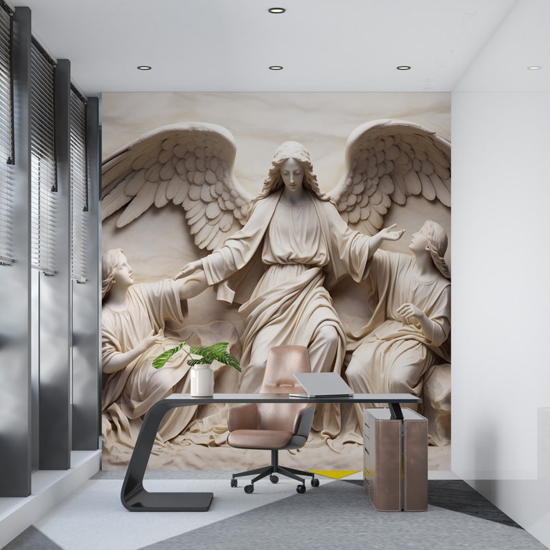 Angels Embossing Look Wallpaper, Removable Mythological Mural Decor ...