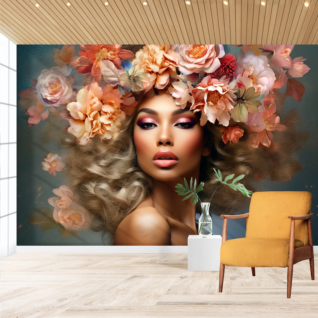 Abstract Woman Art Wallpaper for Hairdresser and Beauty Salon Decor ...