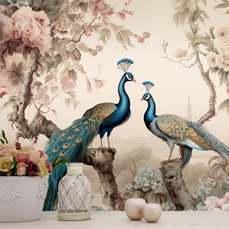 Peacock Wallpaper for Livingroom, Bedroom and Office Wall, Removable ...