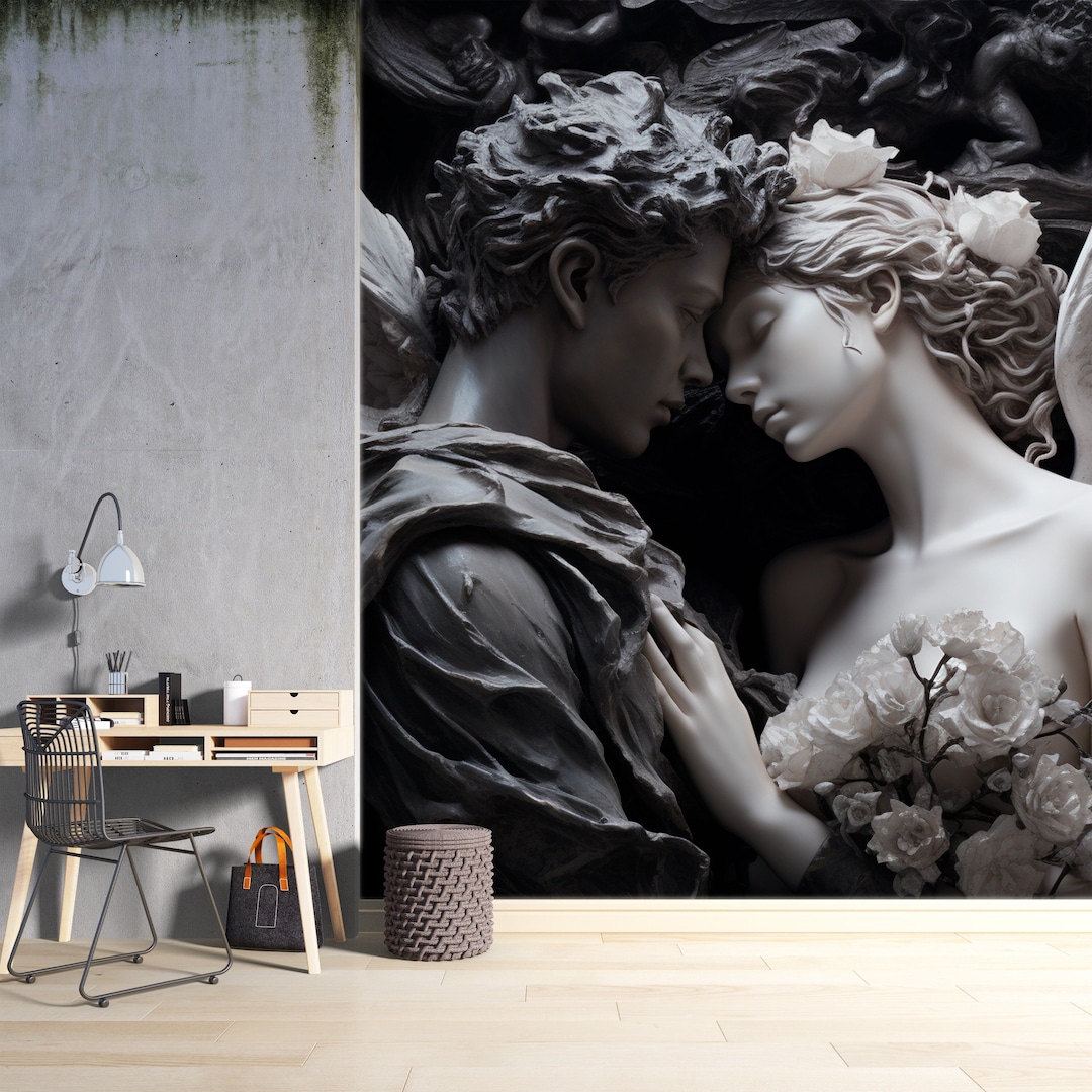 Cupid and Psyche Wallpaper, Roman Mythology Wall Art Poster, Peel and ...