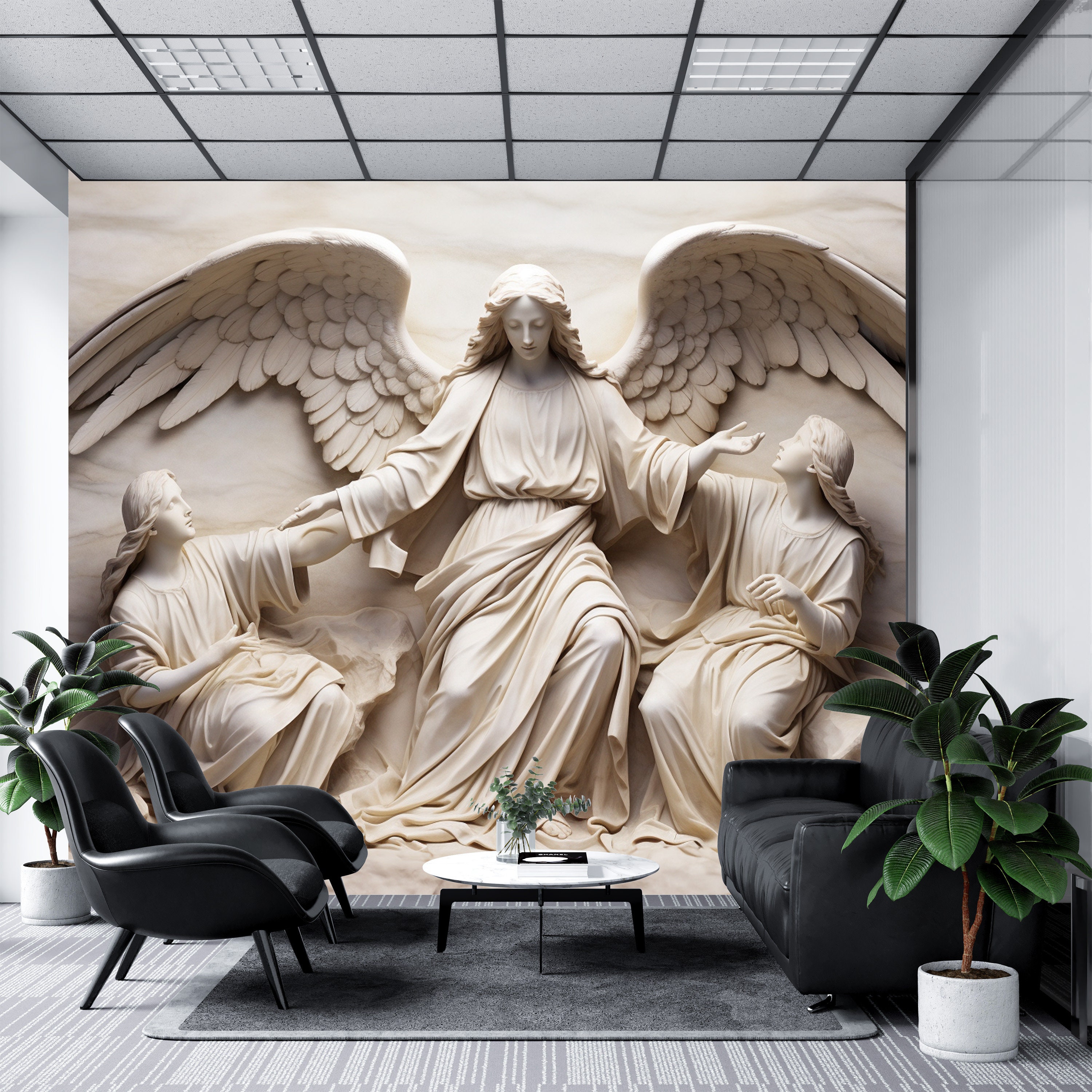 Angels Embossing Look Wallpaper, Removable Mythological Mural Decor ...