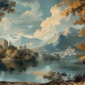 Vintage Scenic Wallpaper, Tree Wall Mural, Retro Landscape Wallpaper ...