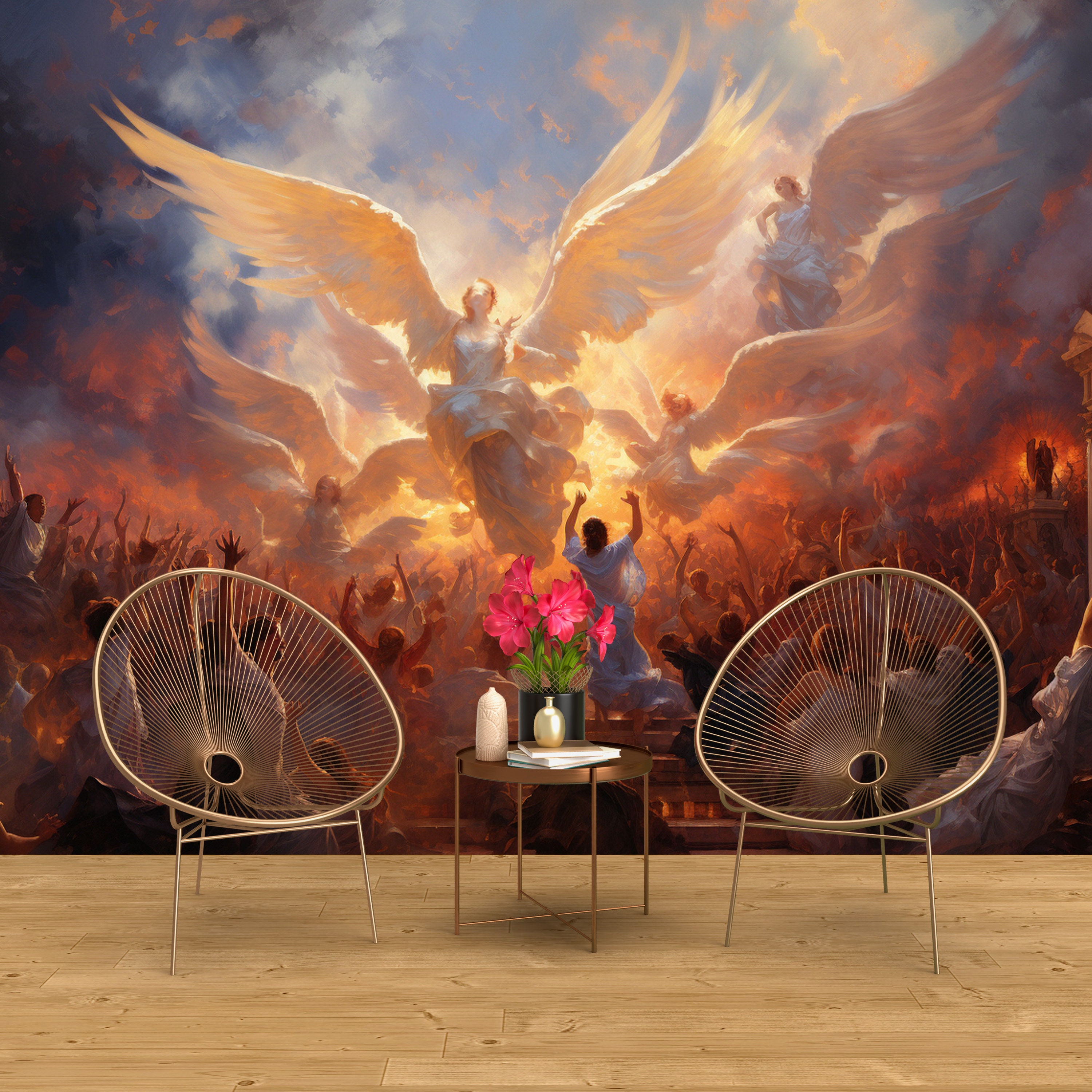 Angels in the Sky Wallpaper, Renaissance Artistic Mural Decor, Peel ...