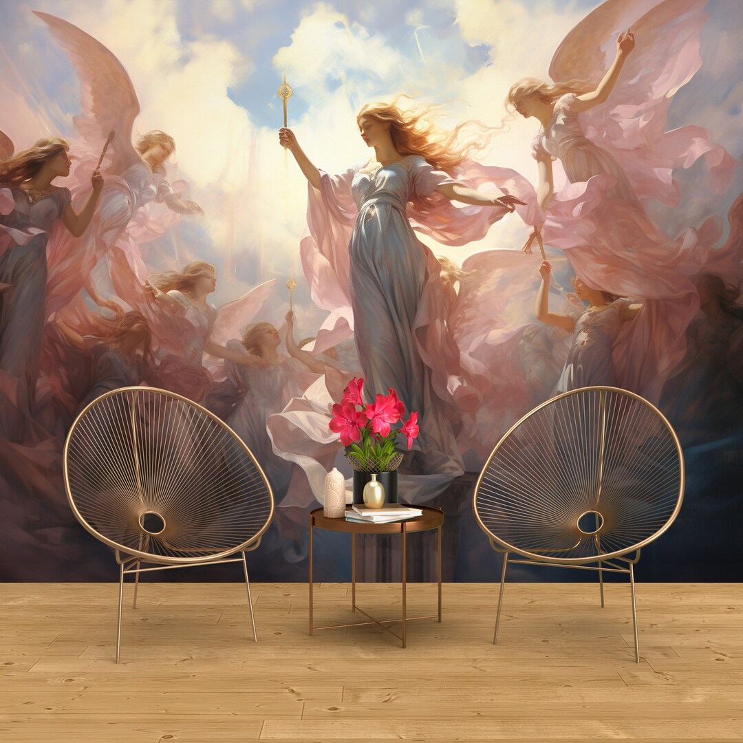 Angels Artistic Wallpeper - Renaissance Painting Mural Decor for Living ...