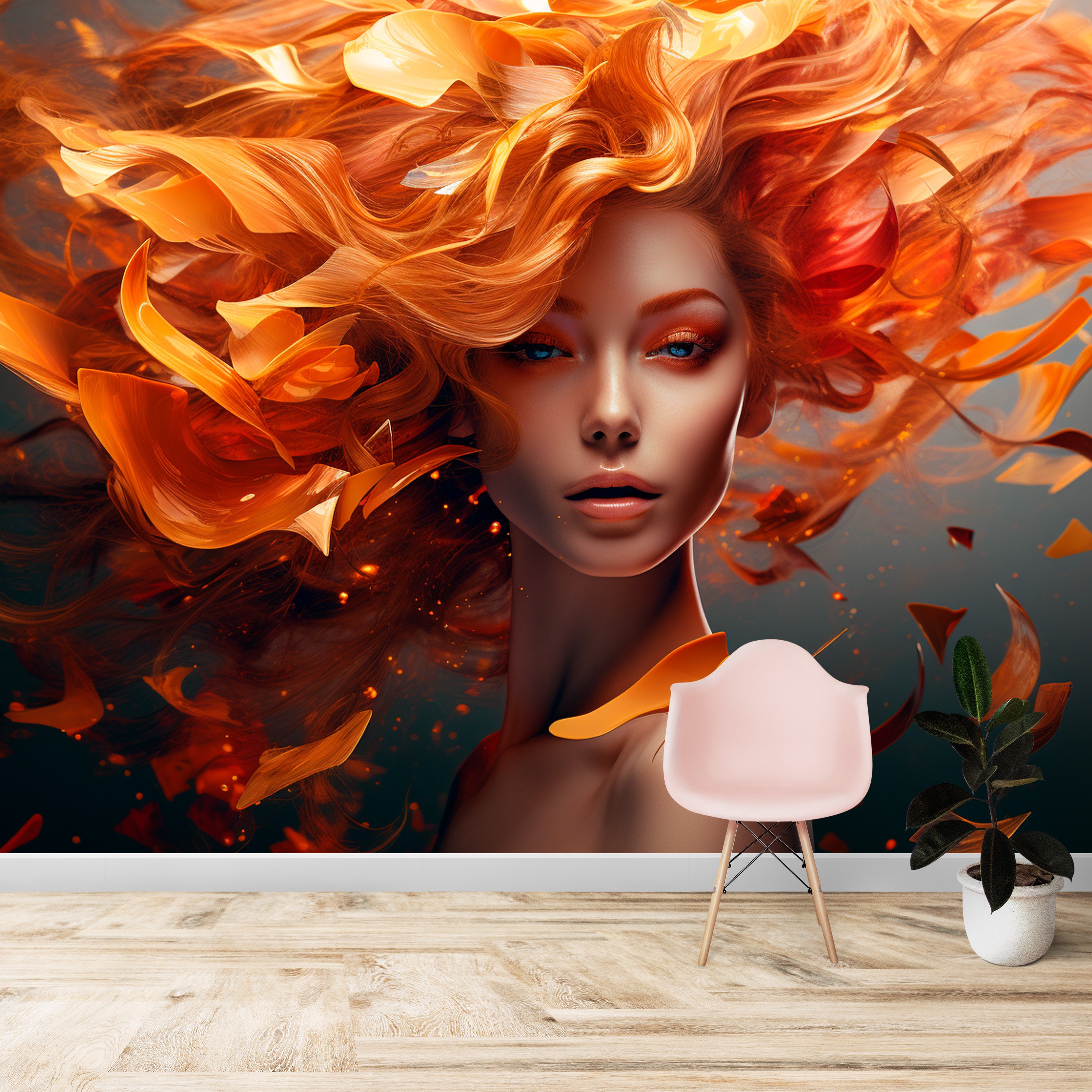 Orange Hair Woman Abstract Wallpaper - Beauty Salon and Hairdresser ...