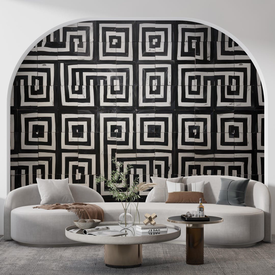 3D Modern Geometric Wall Art, Black and White Linear Wall Decal ...