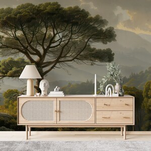 Retro Scenic Wallpaper, Historical Tree Wall Mural, Vintage Landscape ...