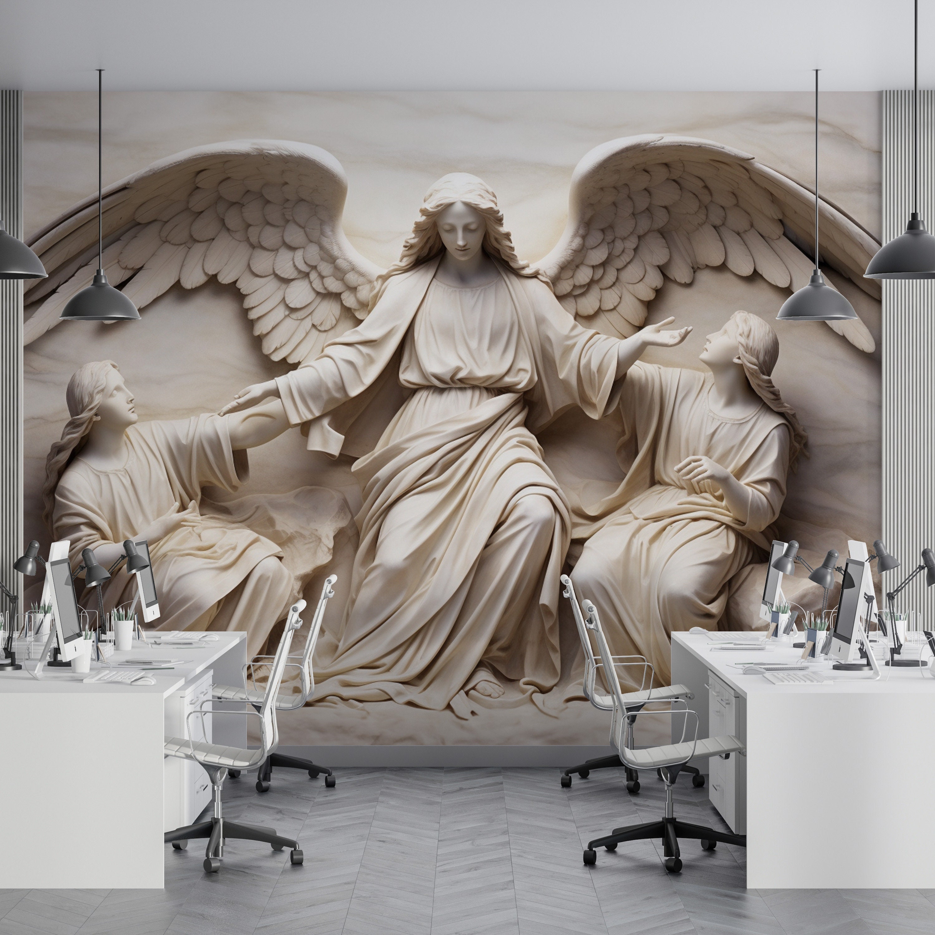 Angels Embossing Look Wallpaper, Removable Mythological Mural Decor ...