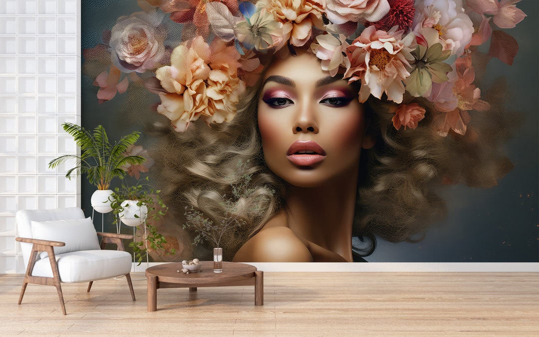 Abstract Woman Art Wallpaper for Hairdresser and Beauty Salon Decor ...