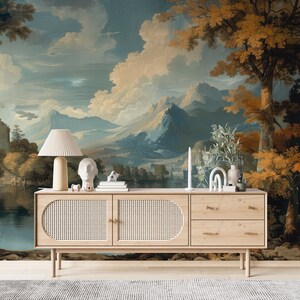 Vintage Scenic Wallpaper, Tree Wall Mural, Retro Landscape Wallpaper ...