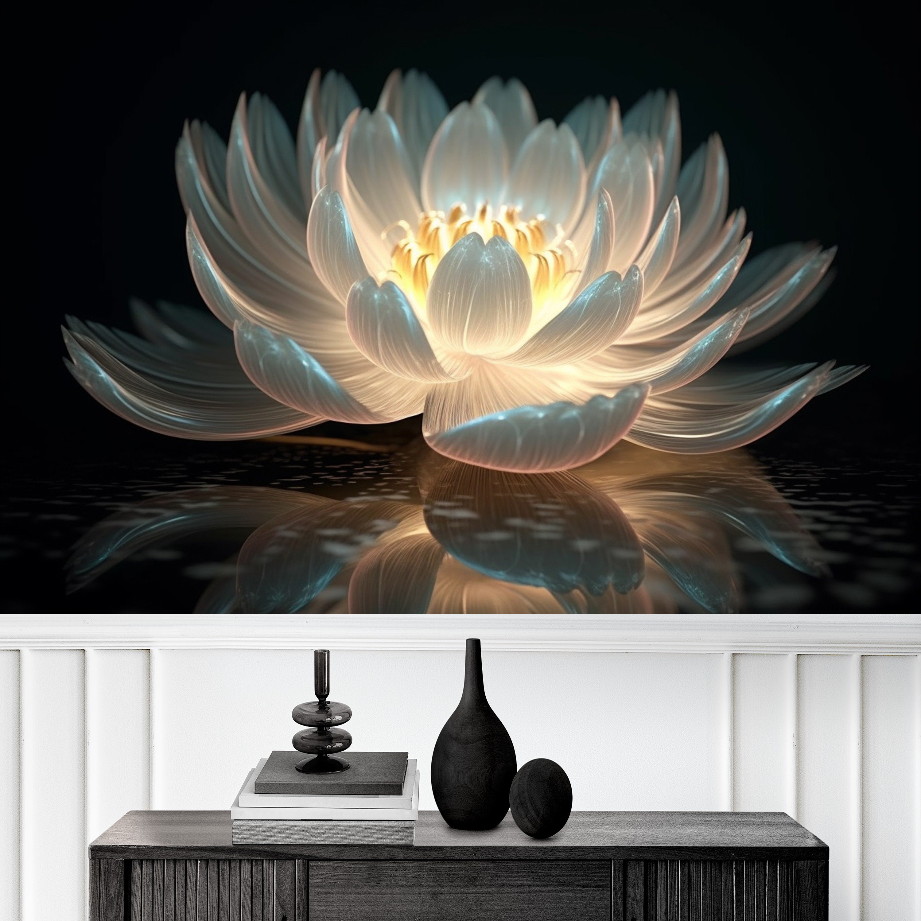 3D White Lotus on the Water Wallpaper for Living Room, Bedroom and ...