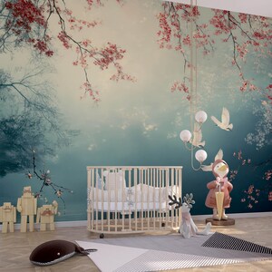 Cherry Blossom Mural, Chinoiserie Mural, Vintage Florals Cherry Blossom ...