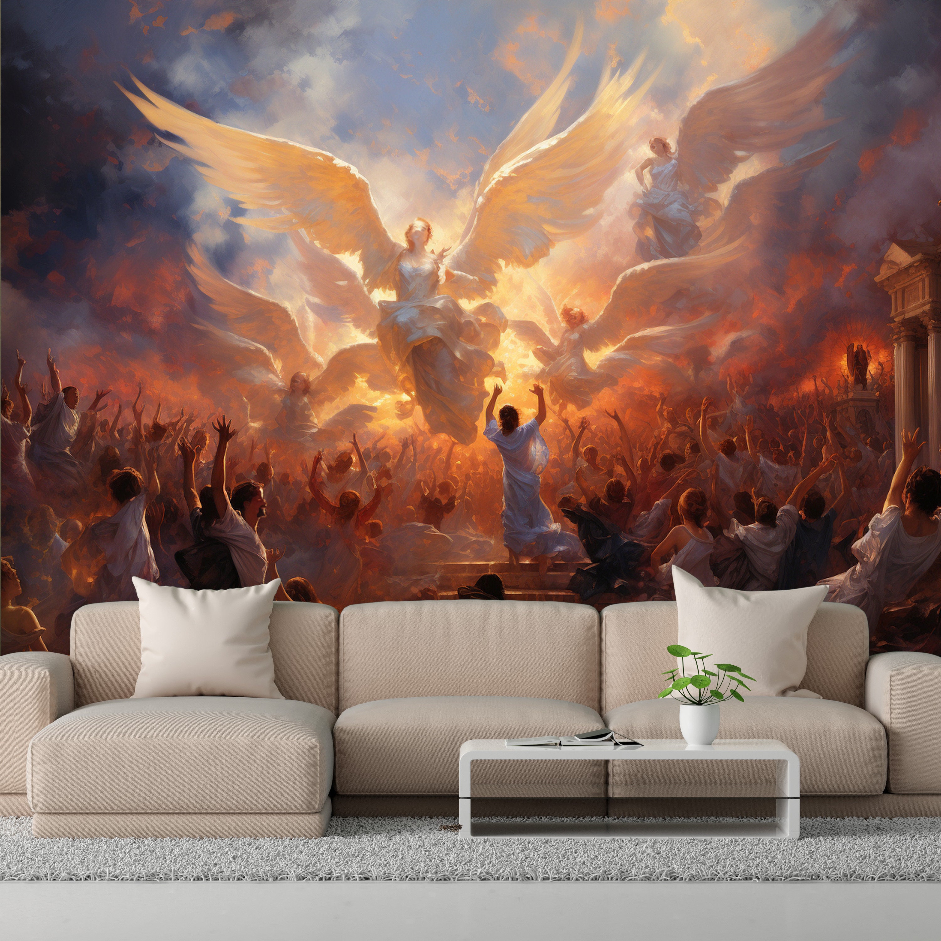 Angels in the Sky Wallpaper, Renaissance Artistic Mural Decor, Peel ...