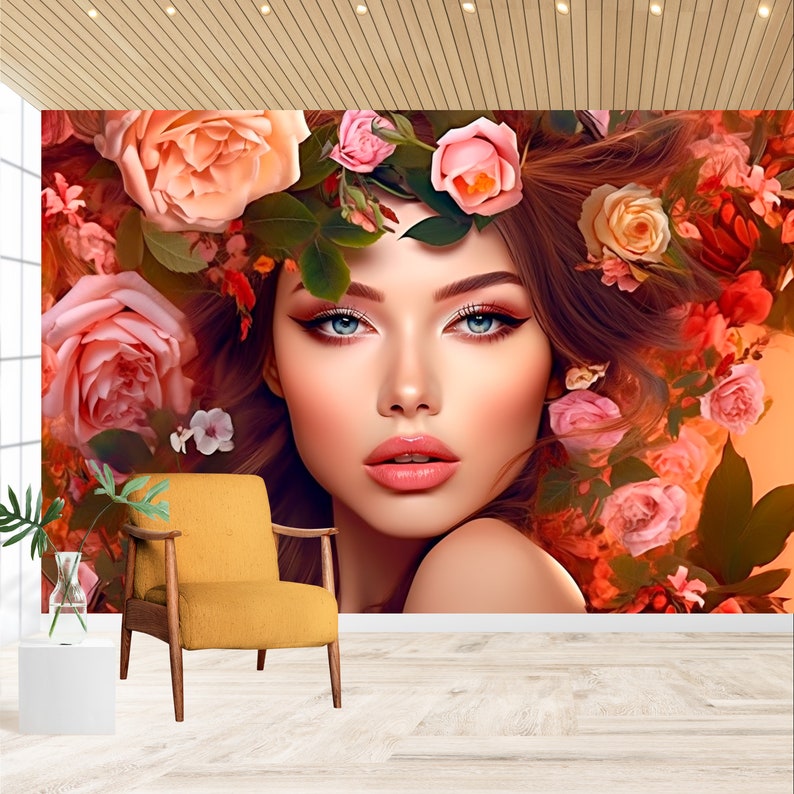 Abstract Woman Art Wallpaper for Hairdresser and Beauty Salon Decor ...