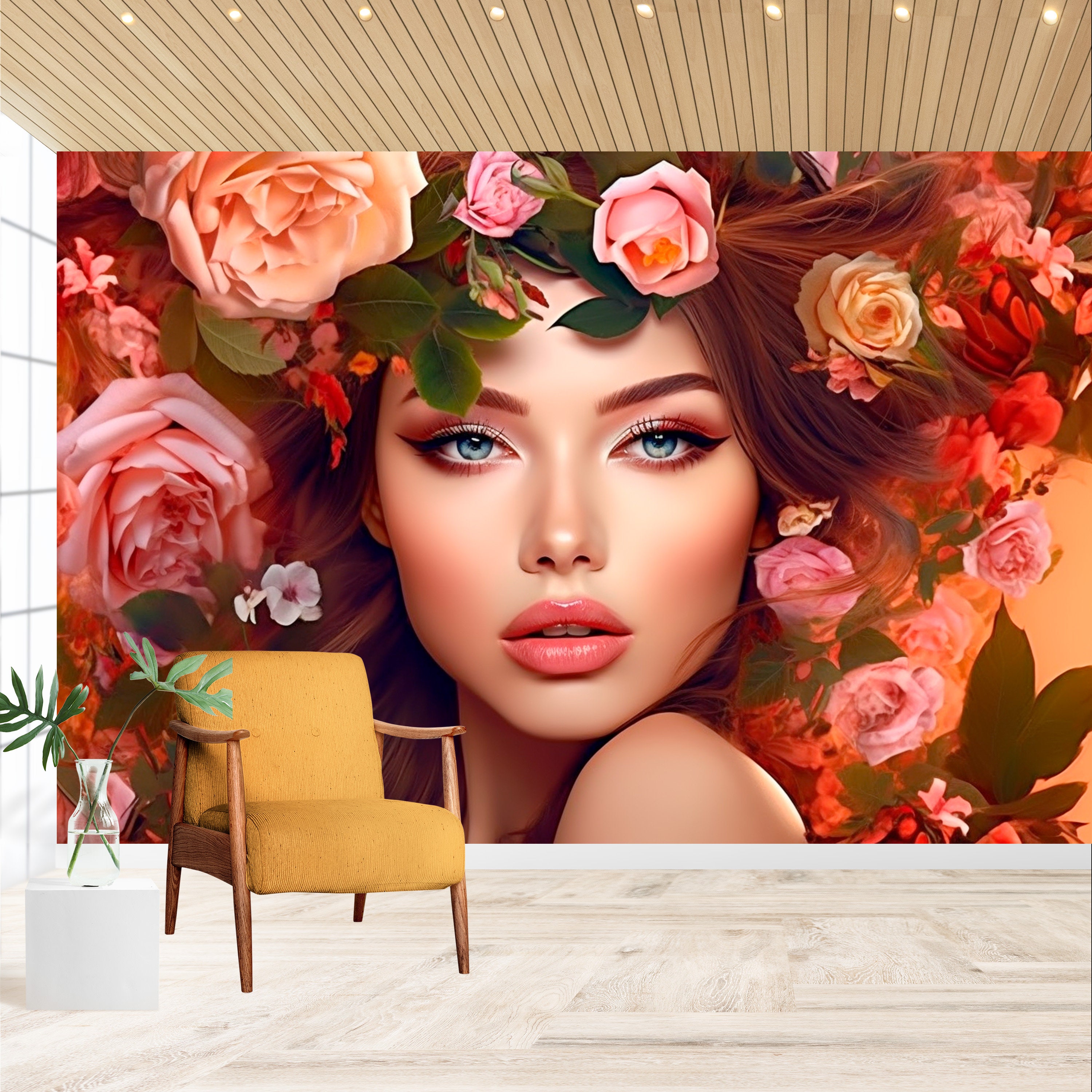 Abstract Woman Art Wallpaper for Hairdresser and Beauty Salon Decor ...