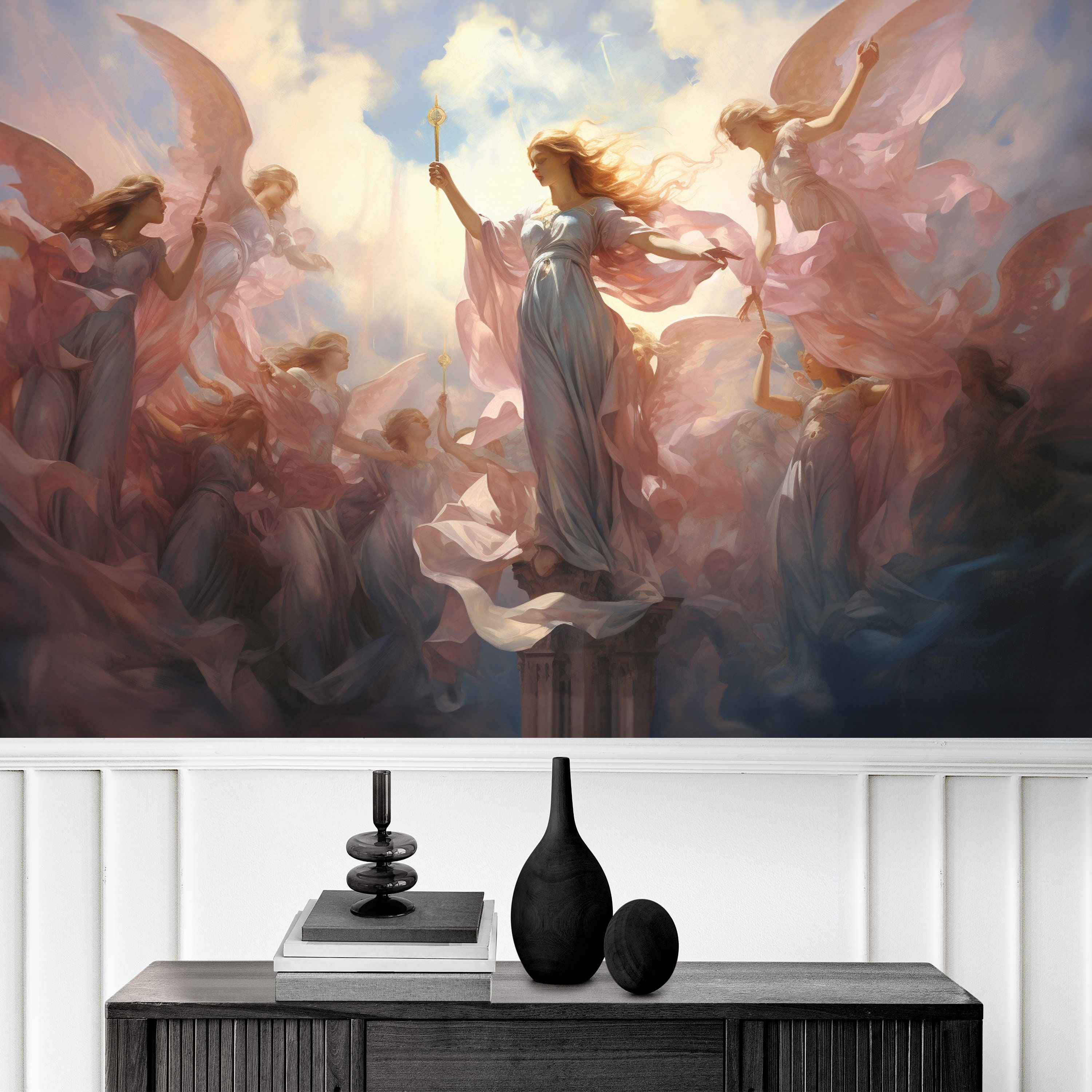 Angels Artistic Wallpeper - Renaissance Painting Mural Decor for Living ...
