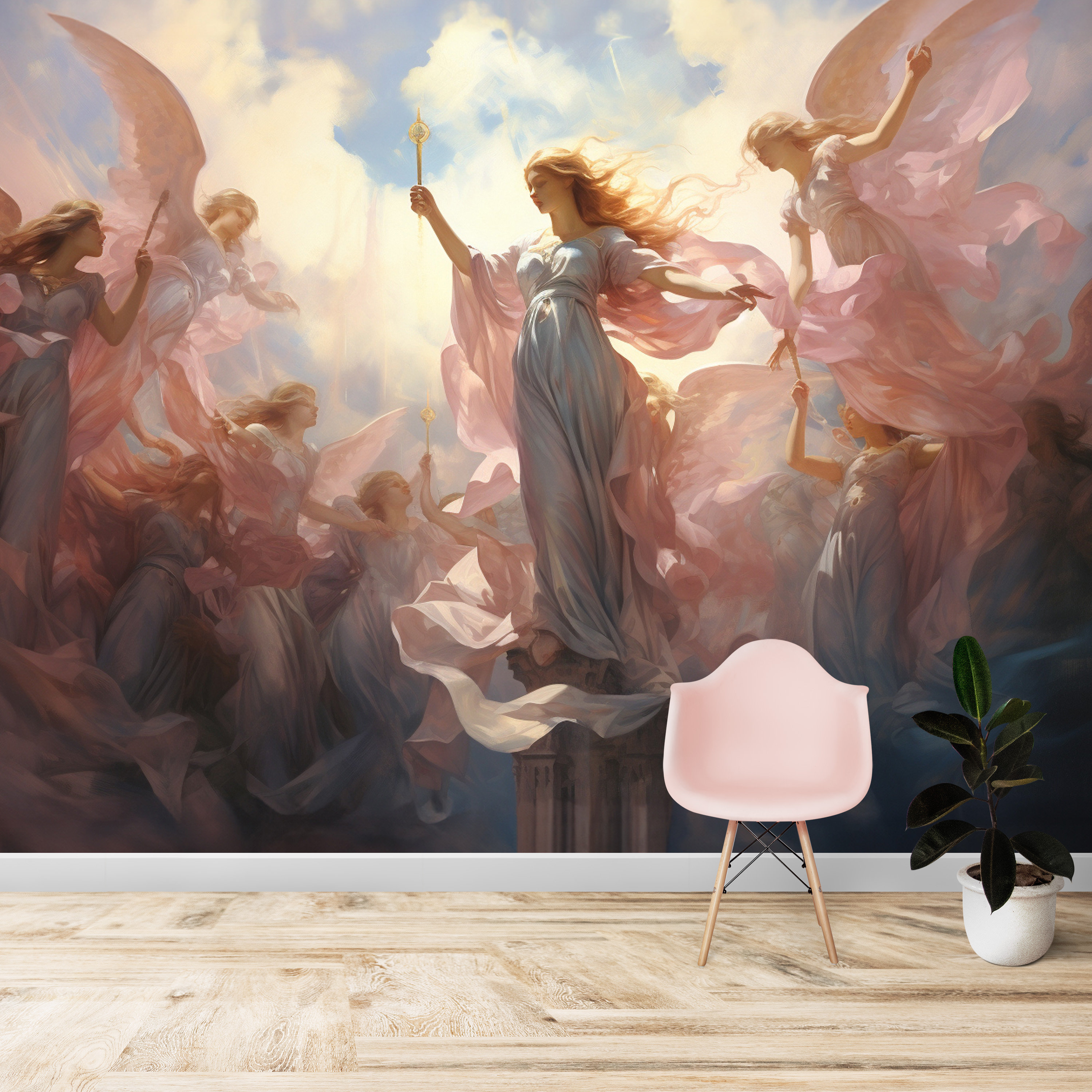 Angels Artistic Wallpeper - Renaissance Painting Mural Decor for Living ...