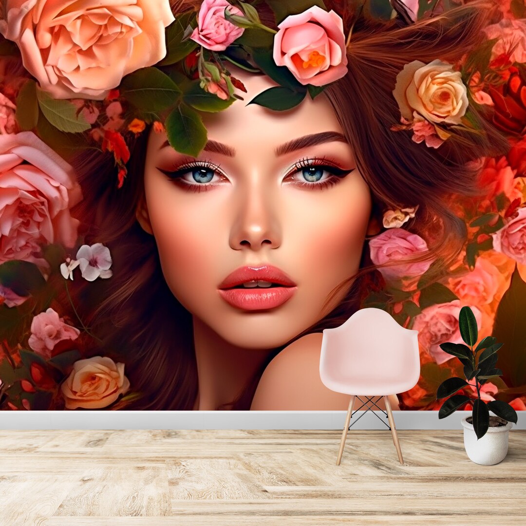 Abstract Woman Art Wallpaper for Hairdresser and Beauty Salon Decor ...