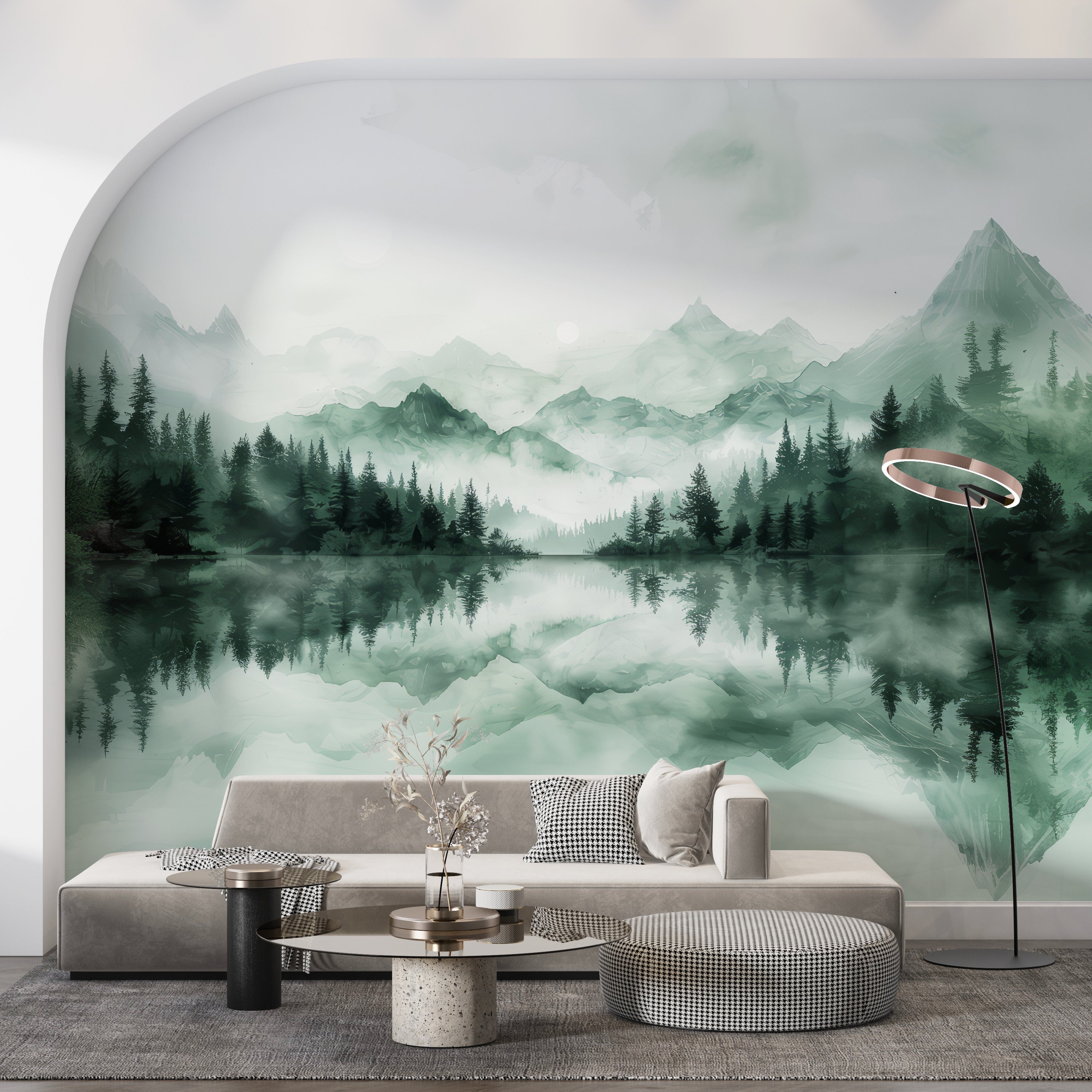 Pine Tree Wall Decal, Watercolor Landscape Wall Mural, Pine Trees ...