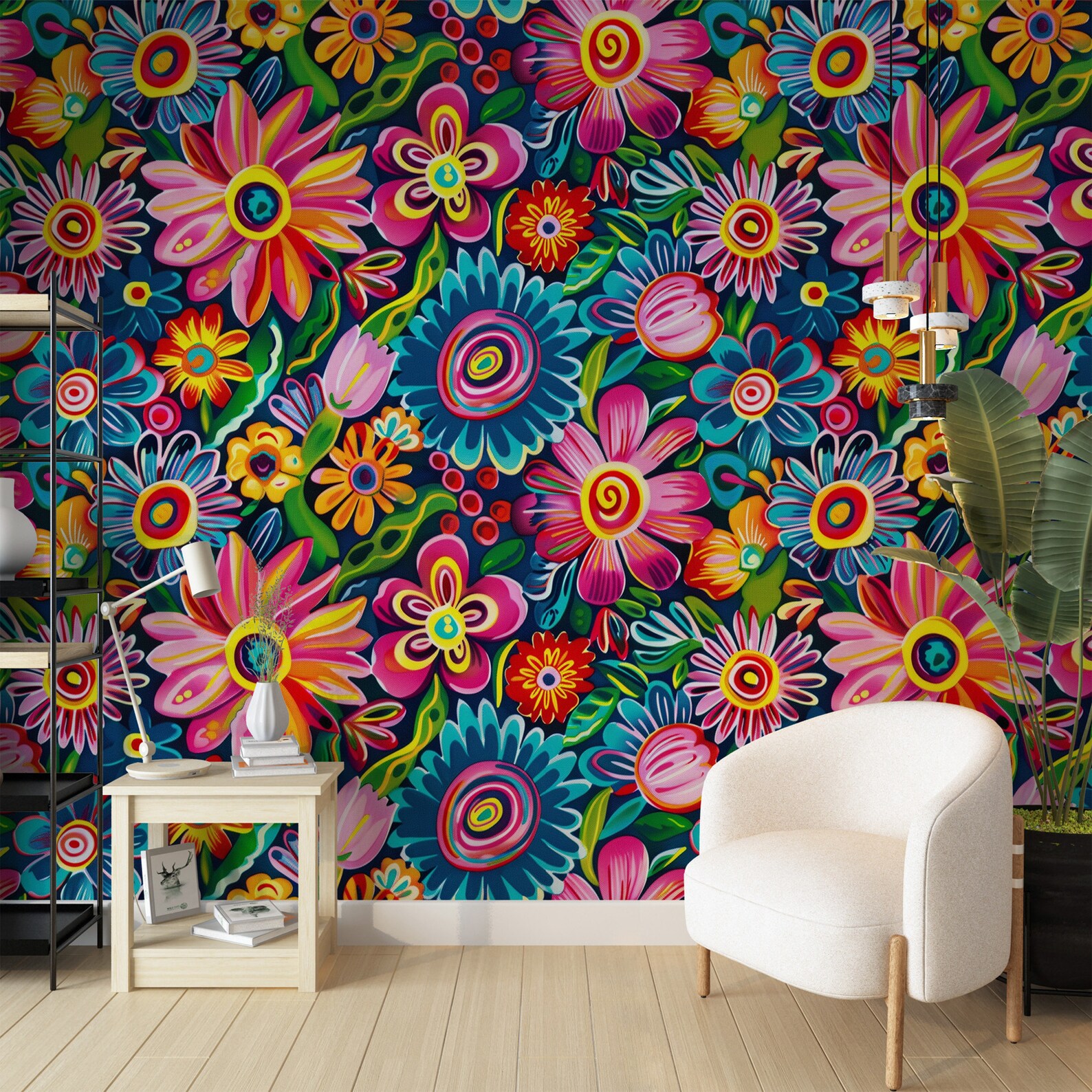 Mexican Folk Art Pattern Wallpaper, Vintage Colorful Abstract Floral ...
