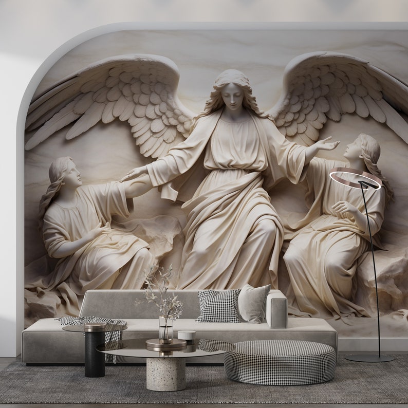 Angels Embossing Look Wallpaper, Removable Mythological Mural Decor ...