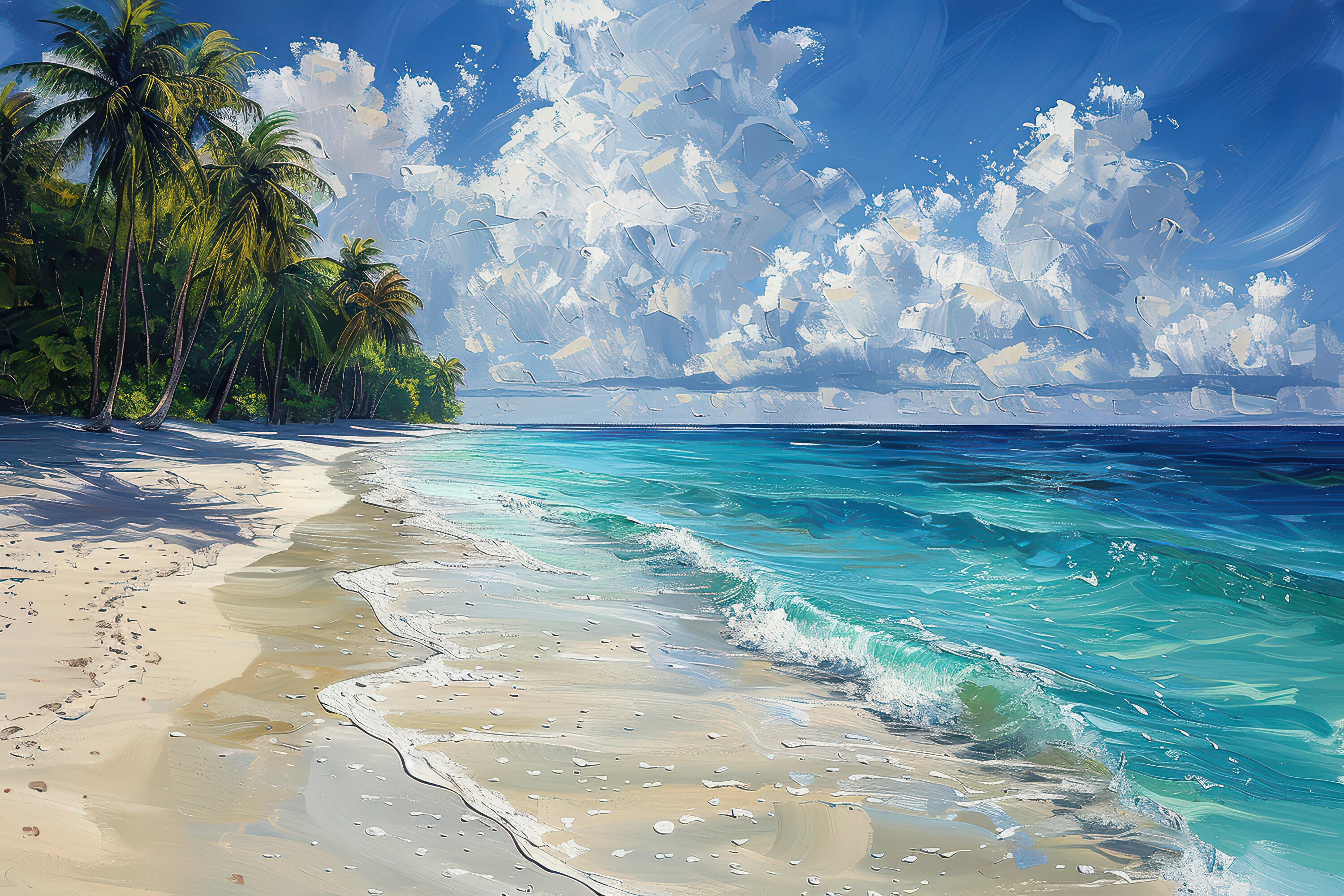 Maldives Oil Painting Wallpaper, Seaside Landscape Wall Mural, Vintage ...