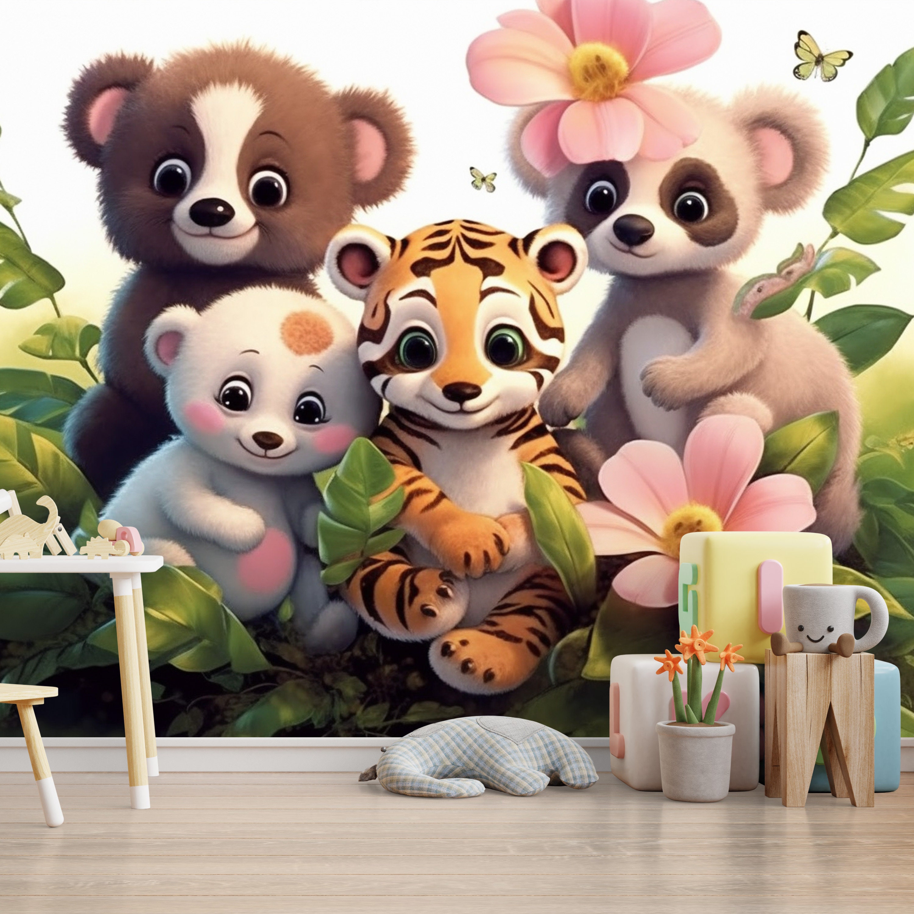 Cute Little Animals Wallpaper for Nursery and Kids Wall - Etsy