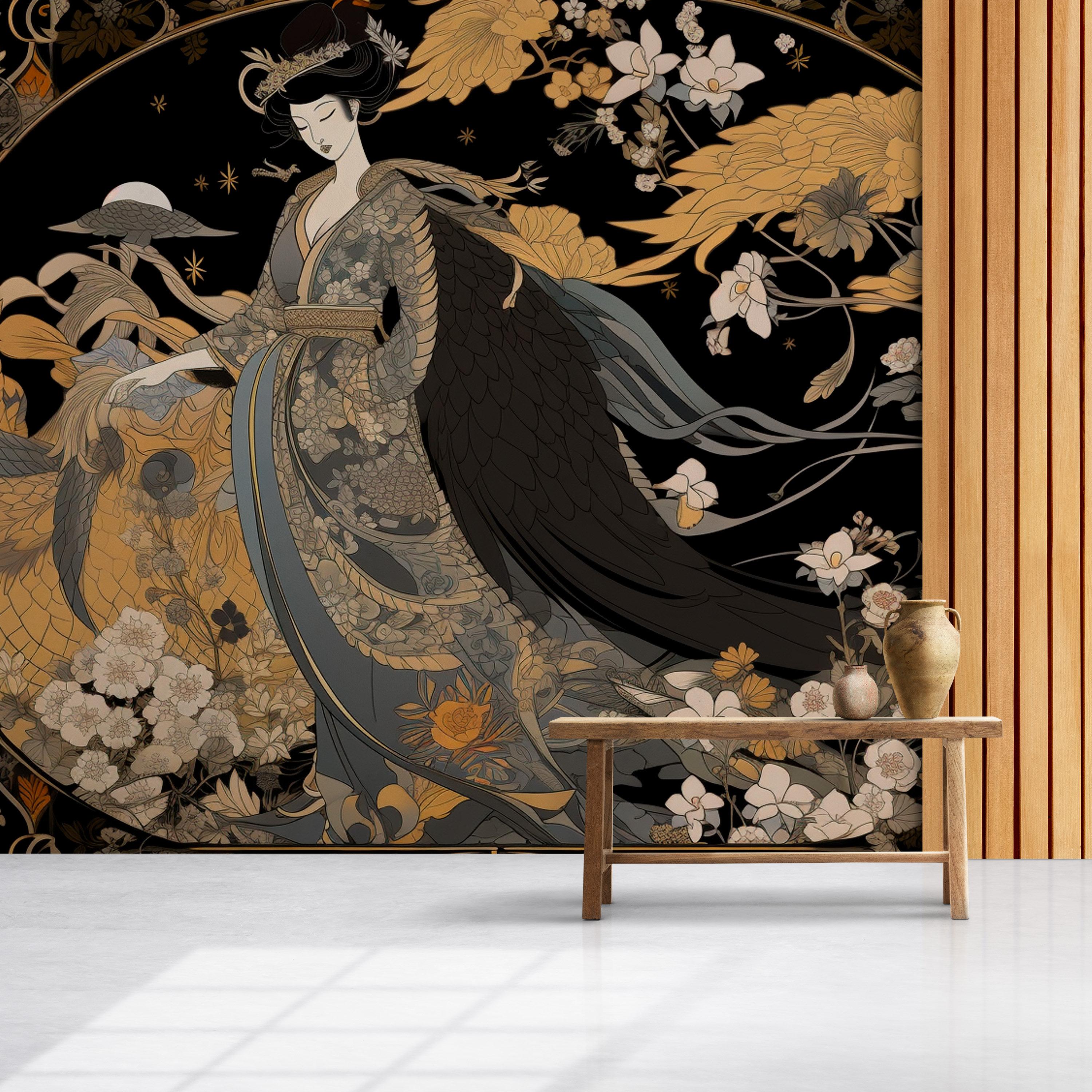 Japanese Floral Mural, Rattan Wallpaper, Removable Wall Decor - Etsy