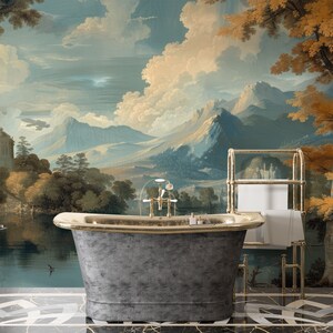 Vintage Scenic Wallpaper, Tree Wall Mural, Retro Landscape Wallpaper ...