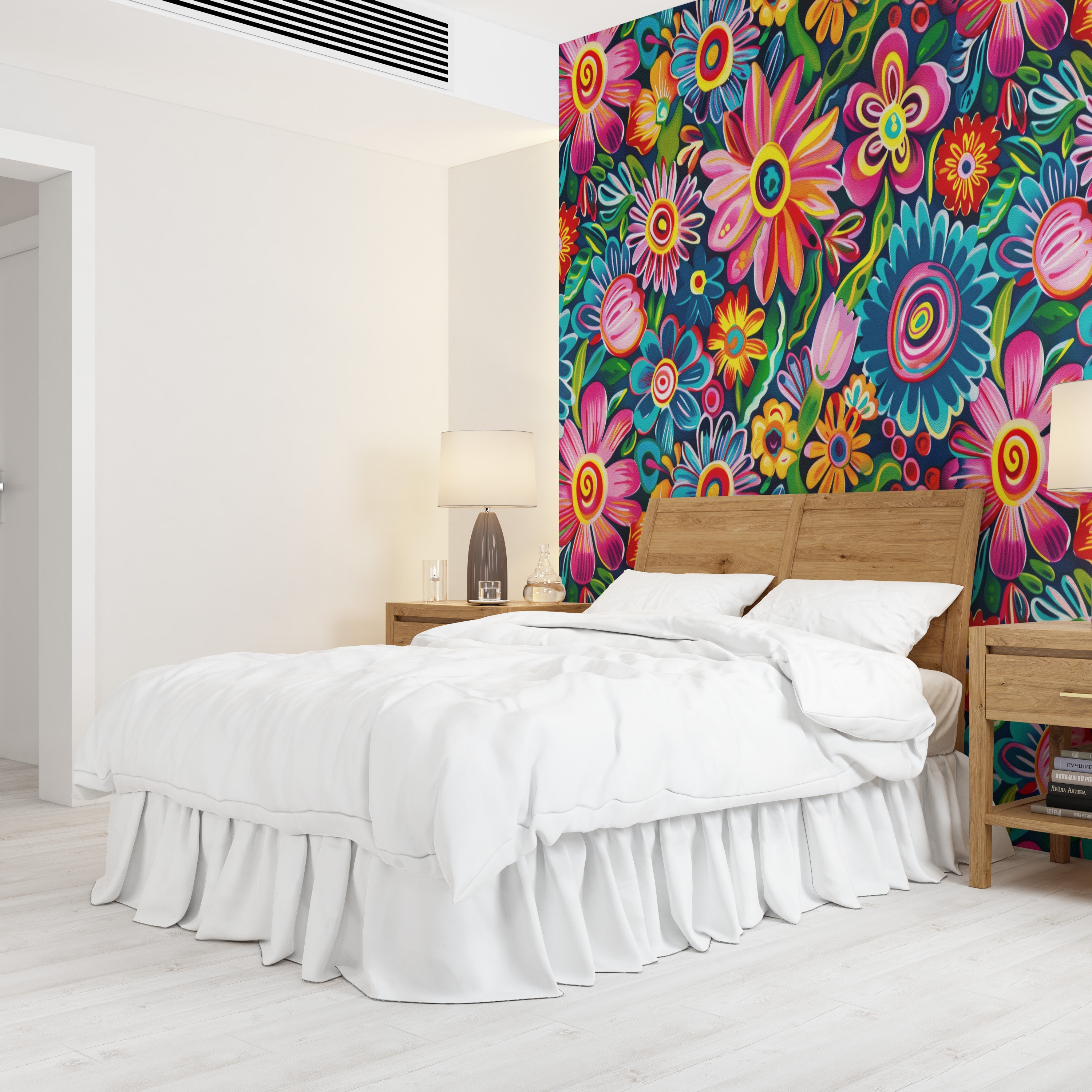 Mexican Folk Art Pattern Wallpaper, Vintage Colorful Abstract Floral ...