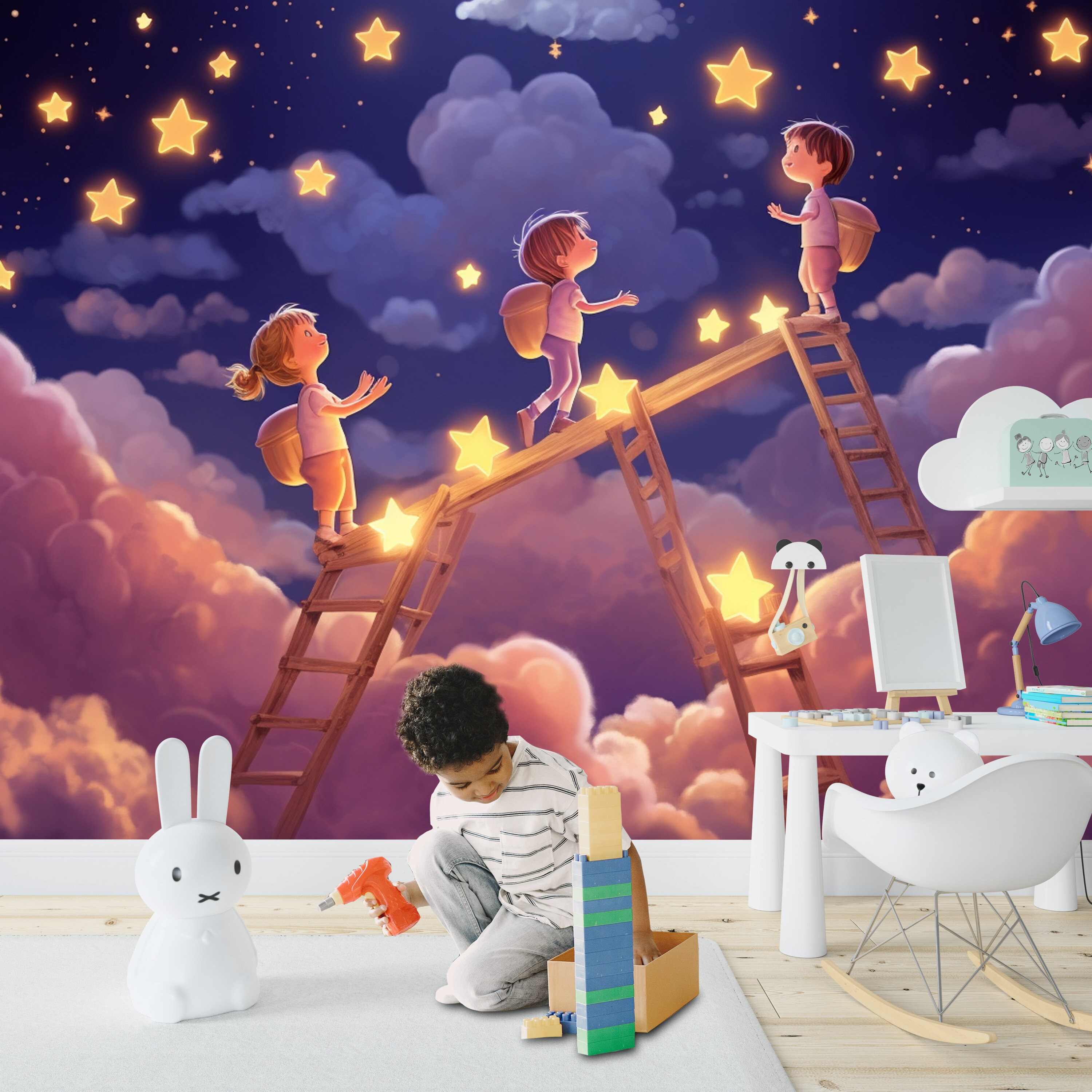 Kids Wallpaper for Child Room and Nursery, Little Children to the Stars ...
