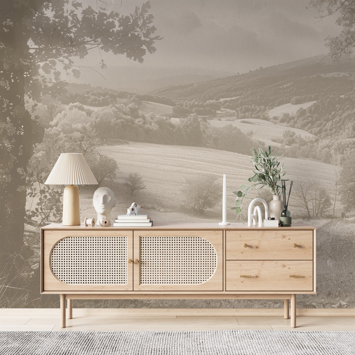 Vintage Rural Landscape Painting Wallpaper, Rustic Wallpaper for ...