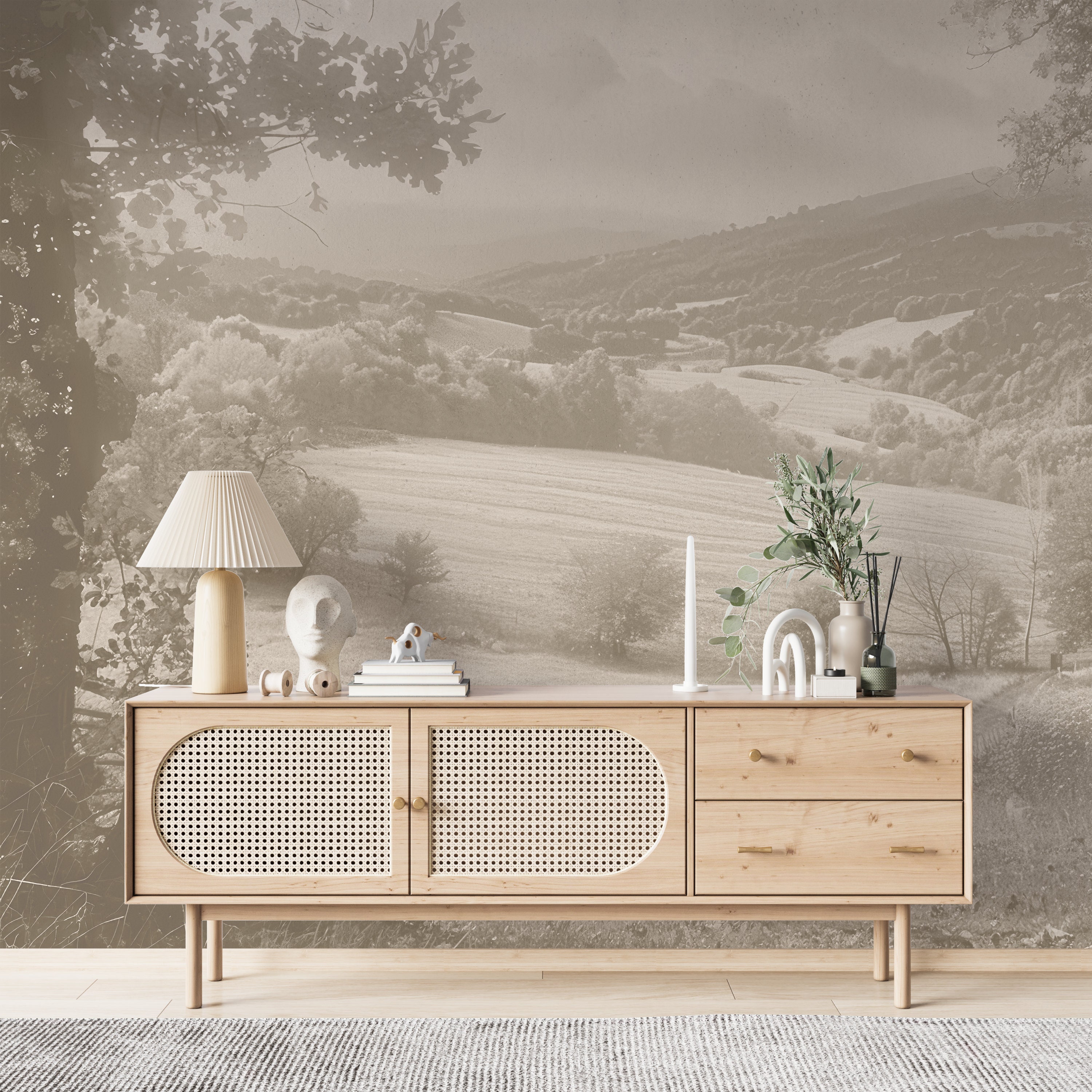 Vintage Rural Landscape Painting Wallpaper, Rustic Wallpaper for ...