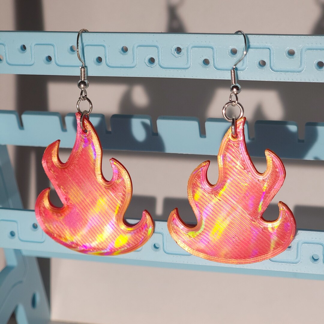 Red Orange Two Tone Flames Holographic 3D Printe Earrings - Etsy