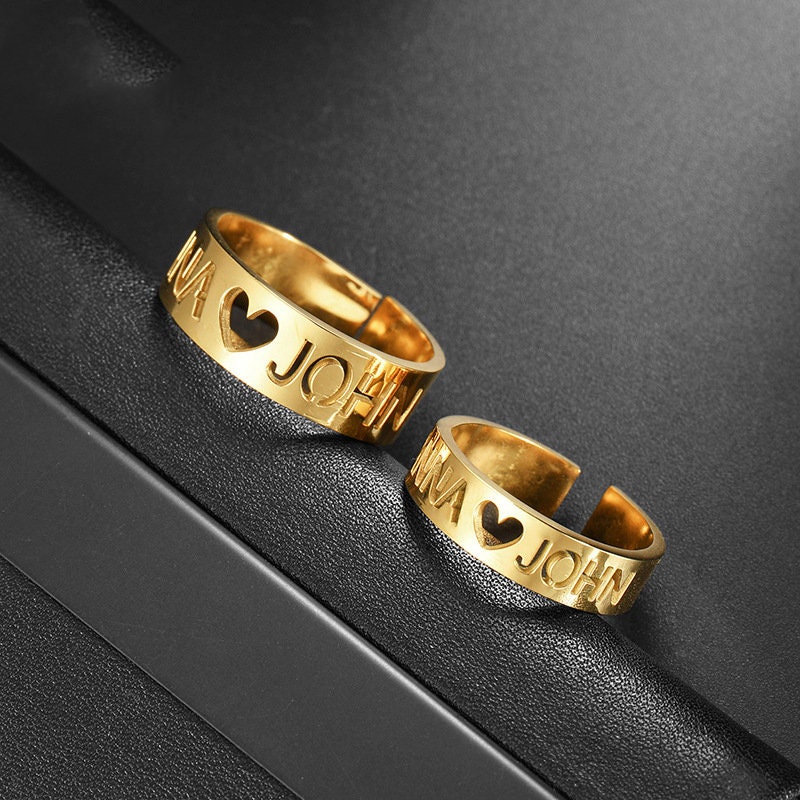 Sleek DIY Hollow Letter Name Couple Open Rings Personalized - Etsy