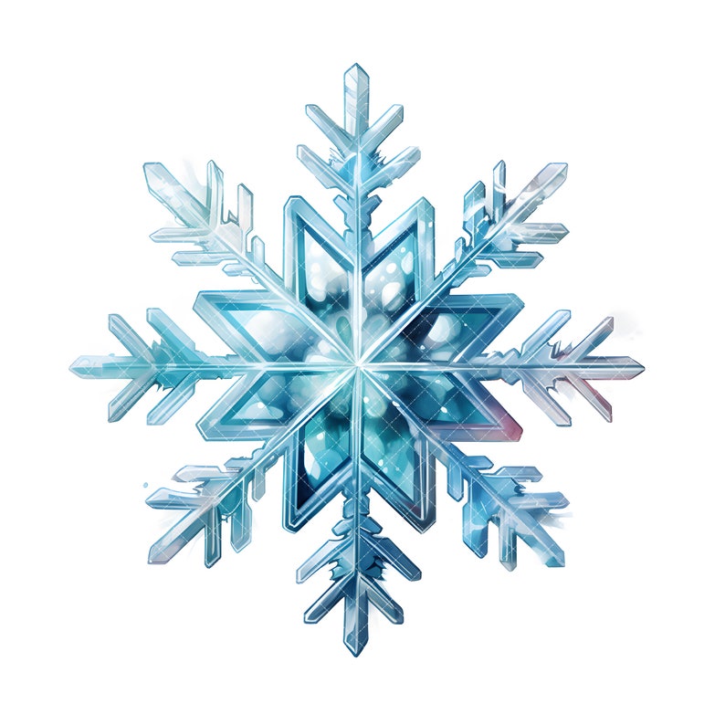 Snowflake Clipart Winter Clipart Simple Snowflake Watercolor Blue ...