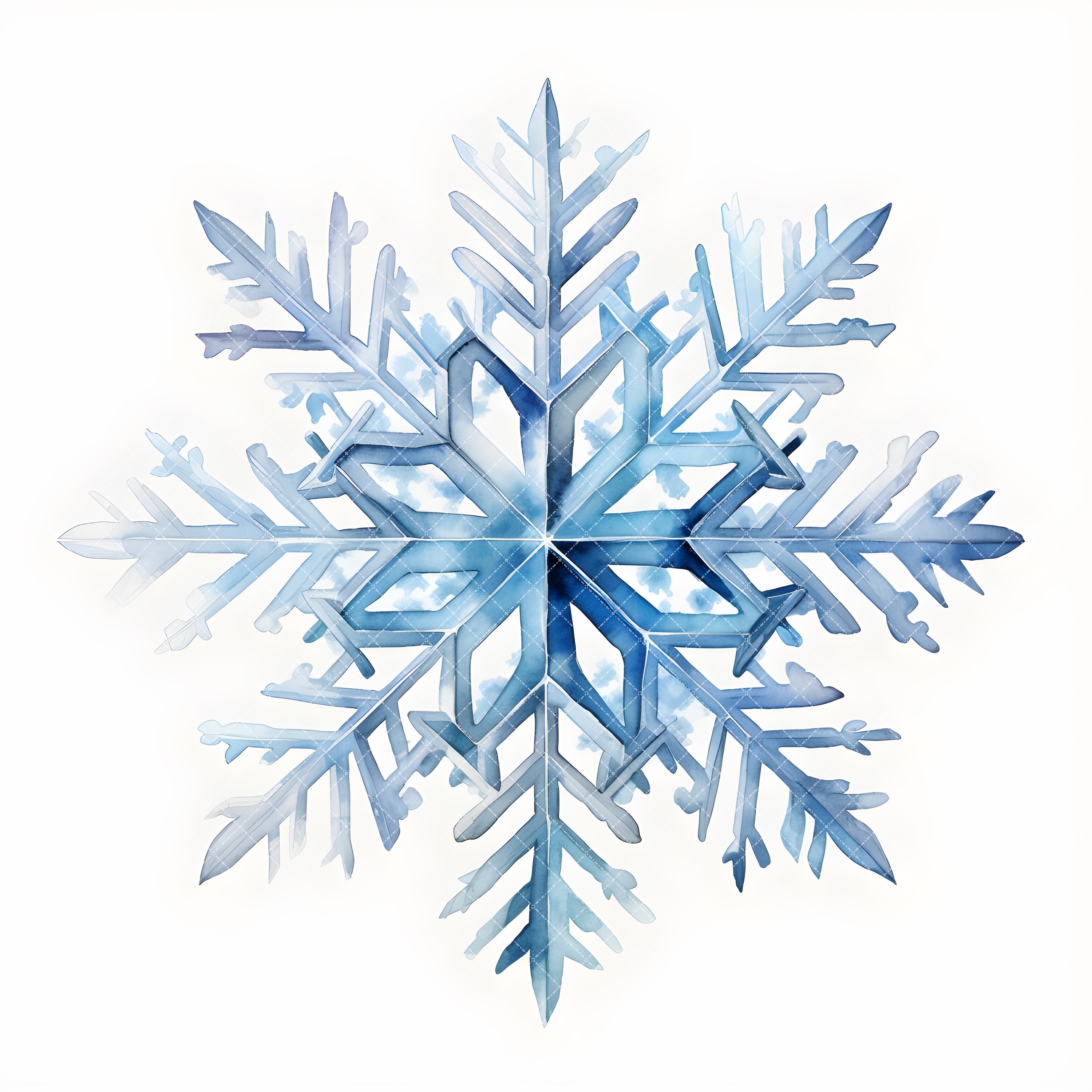 Snowflake Clipart Winter Clipart Simple Snowflake Watercolor Blue ...