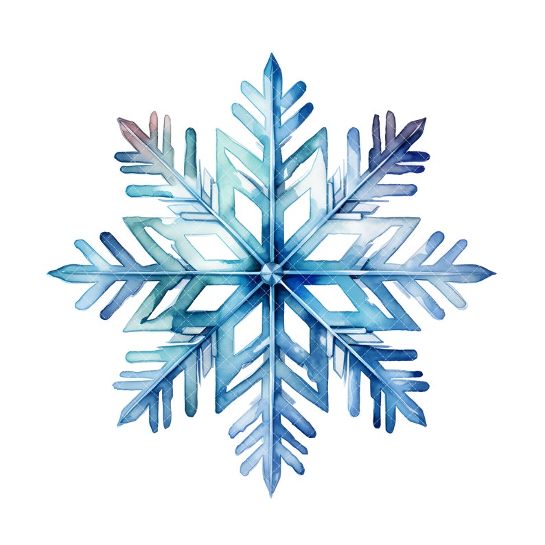 Snowflake Clipart Winter Clipart Simple Snowflake Watercolor Blue ...