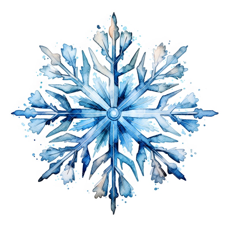 Snowflake Clipart Winter Clipart Simple Snowflake Watercolor Blue ...