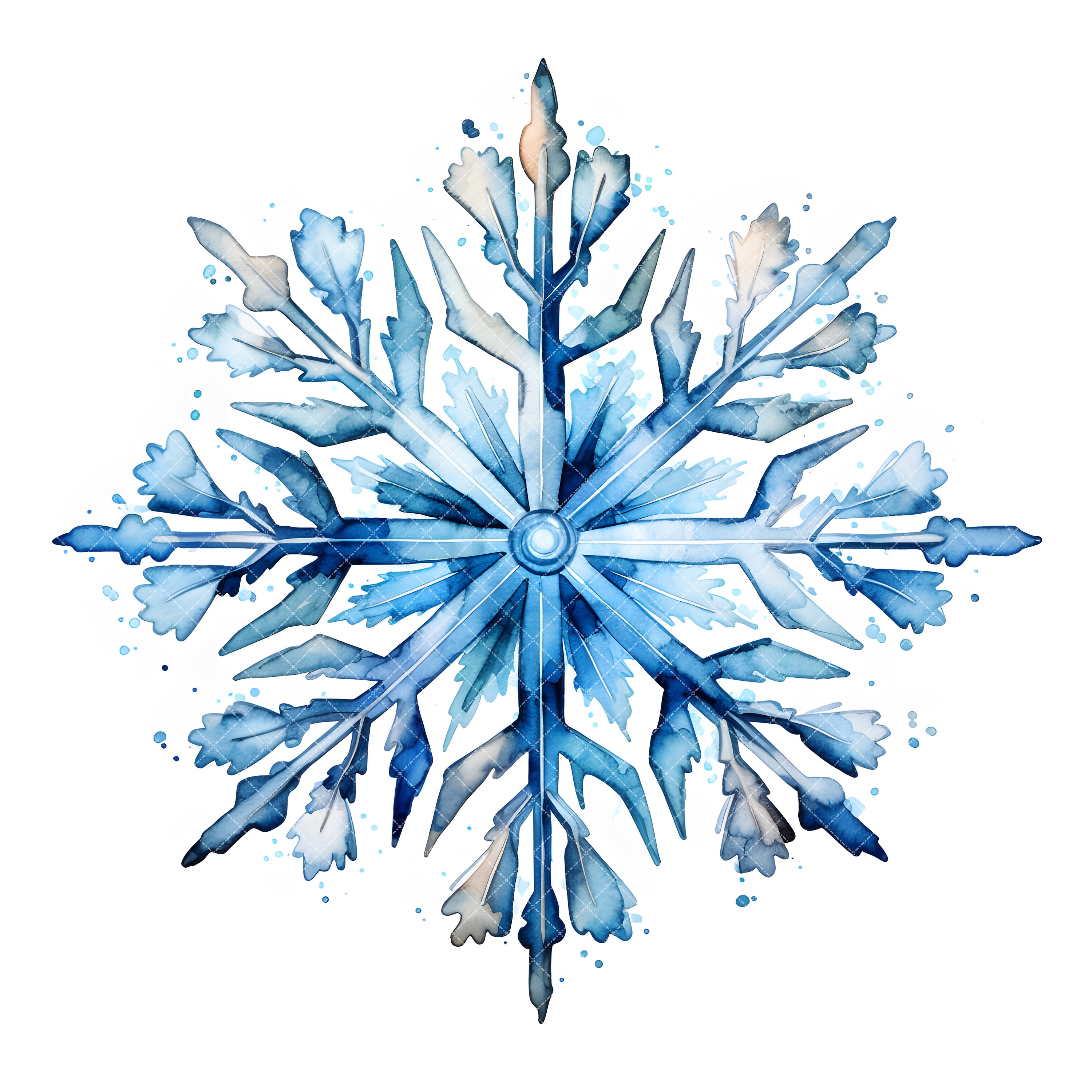 Snowflake Clipart Winter Clipart Simple Snowflake Watercolor Blue ...