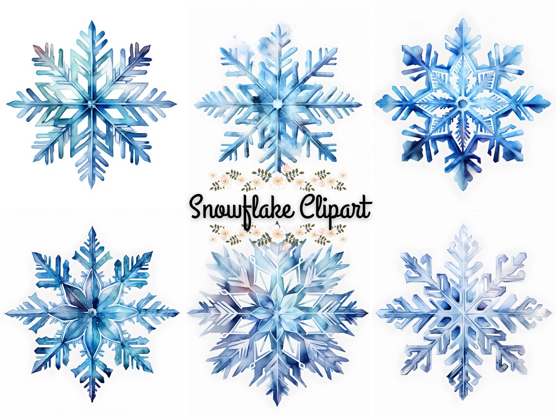 Snowflake Clipart Winter Clipart Simple Snowflake Watercolor Blue ...
