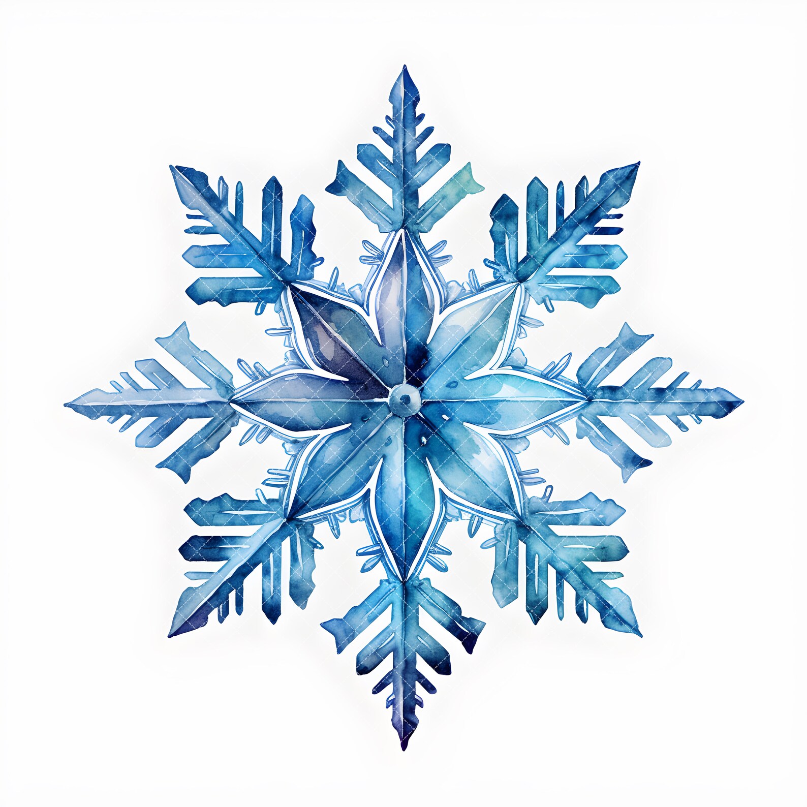 Snowflake Clipart Winter Clipart Simple Snowflake Watercolor Blue ...