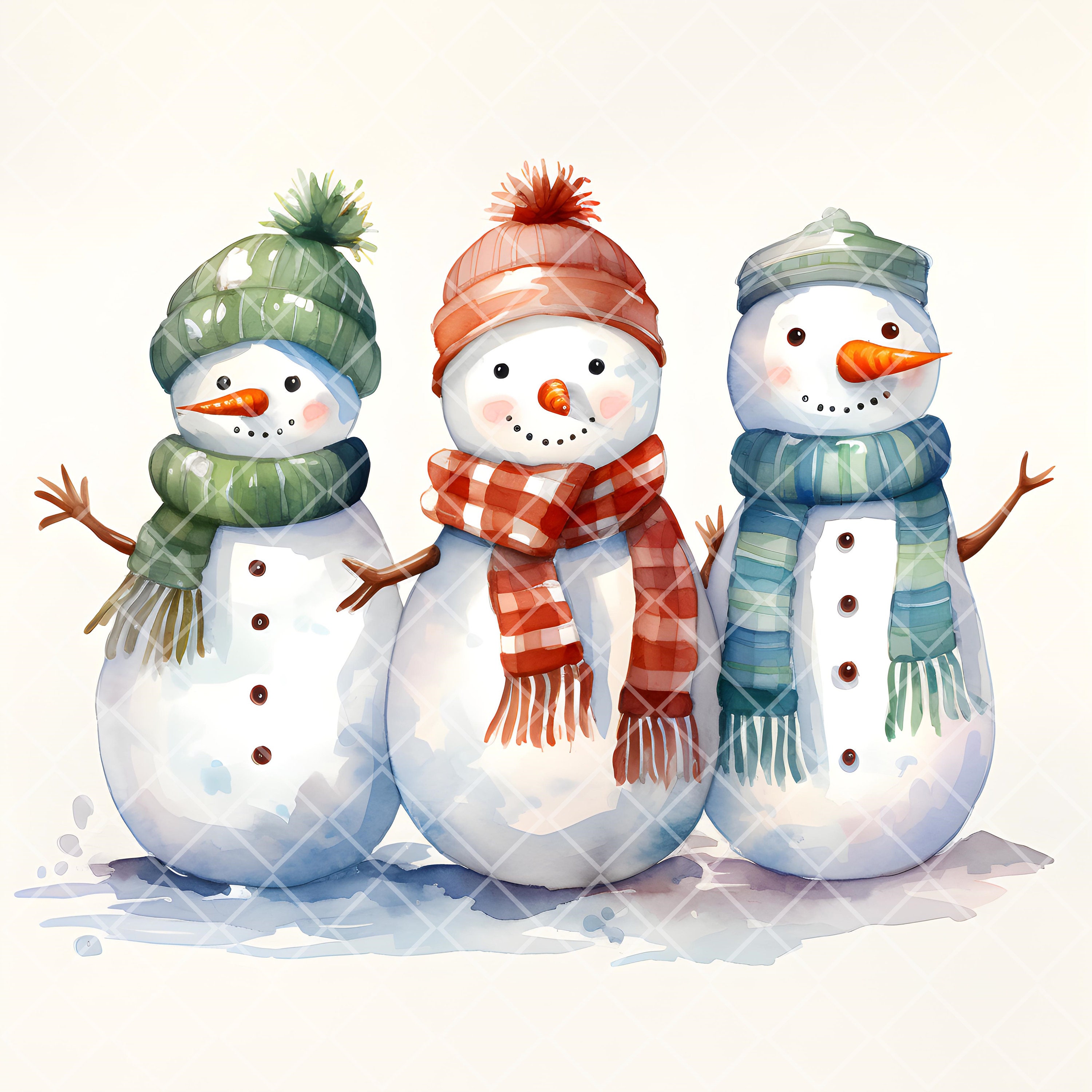 Snowmen Clipart Christmas Clipart Holiday Clipart Three - Etsy