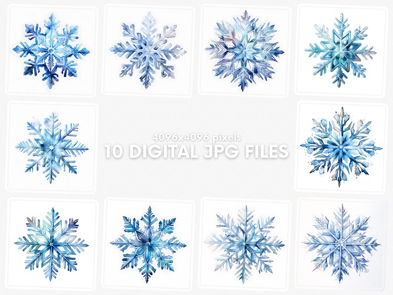 Snowflake Clipart Winter Clipart Simple Snowflake Watercolor Blue ...