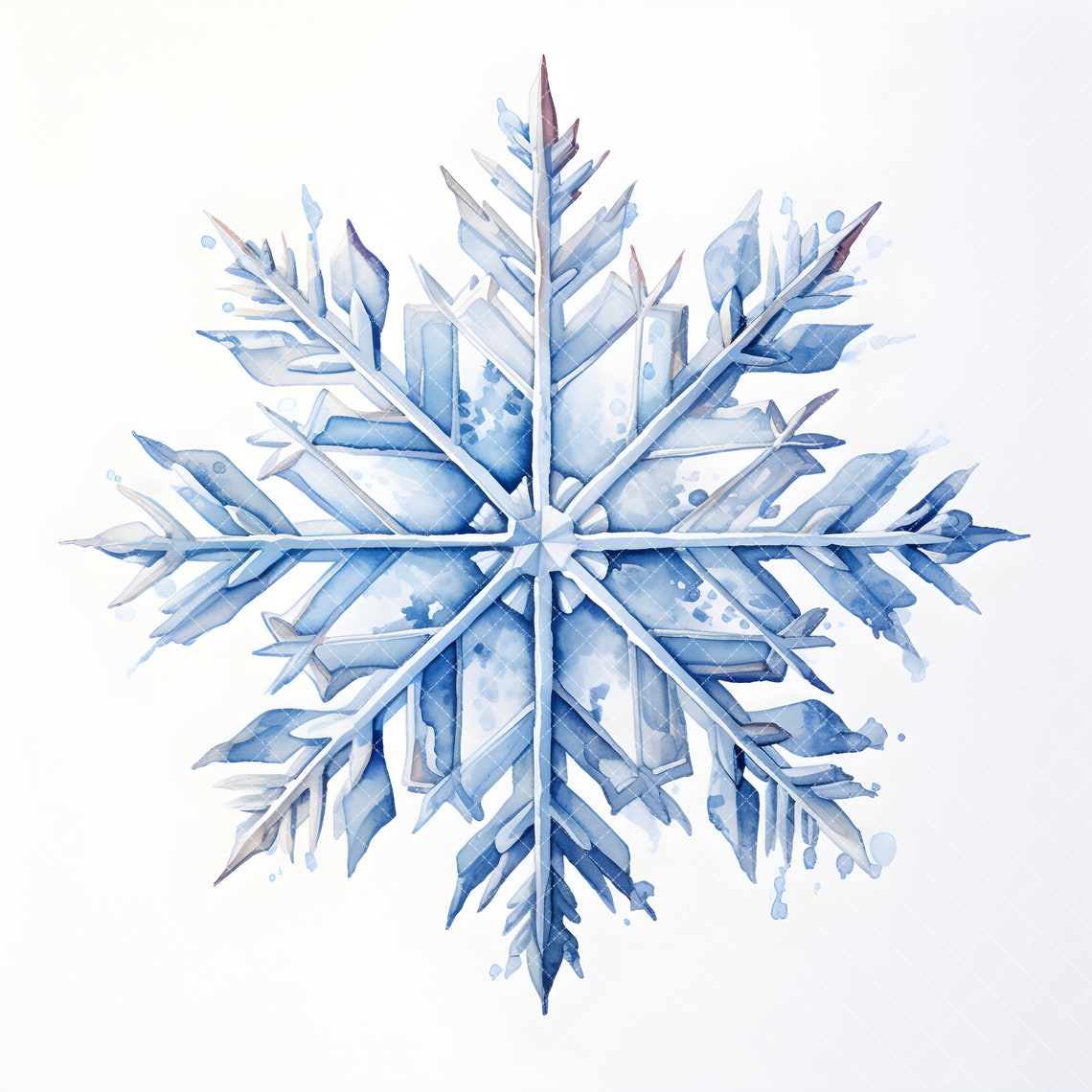 Snowflake Clipart Winter Clipart Simple Snowflake Watercolor Blue ...