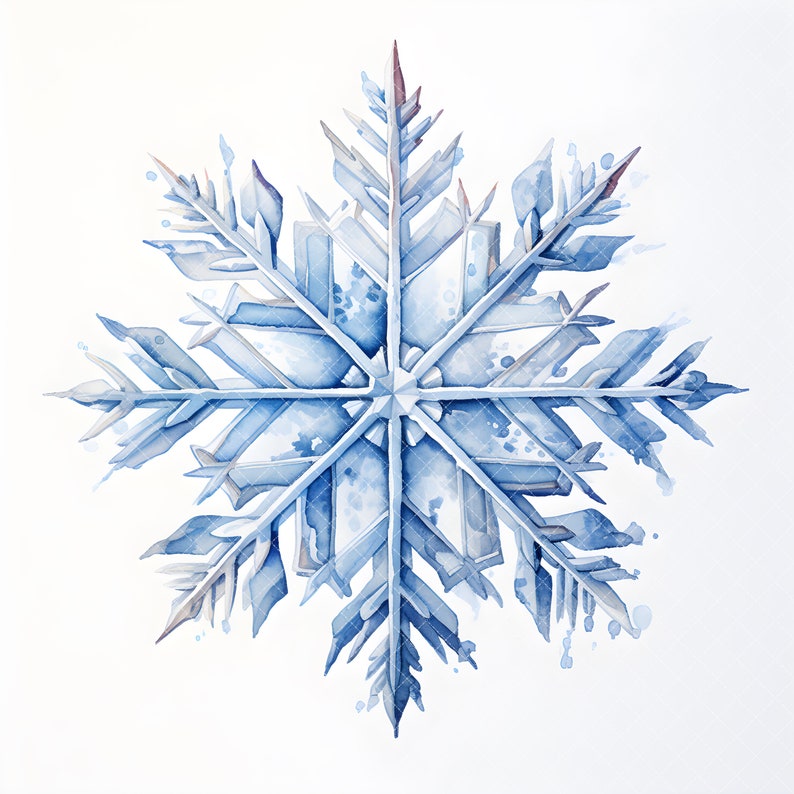 Snowflake Clipart Winter Clipart Simple Snowflake Watercolor Blue ...