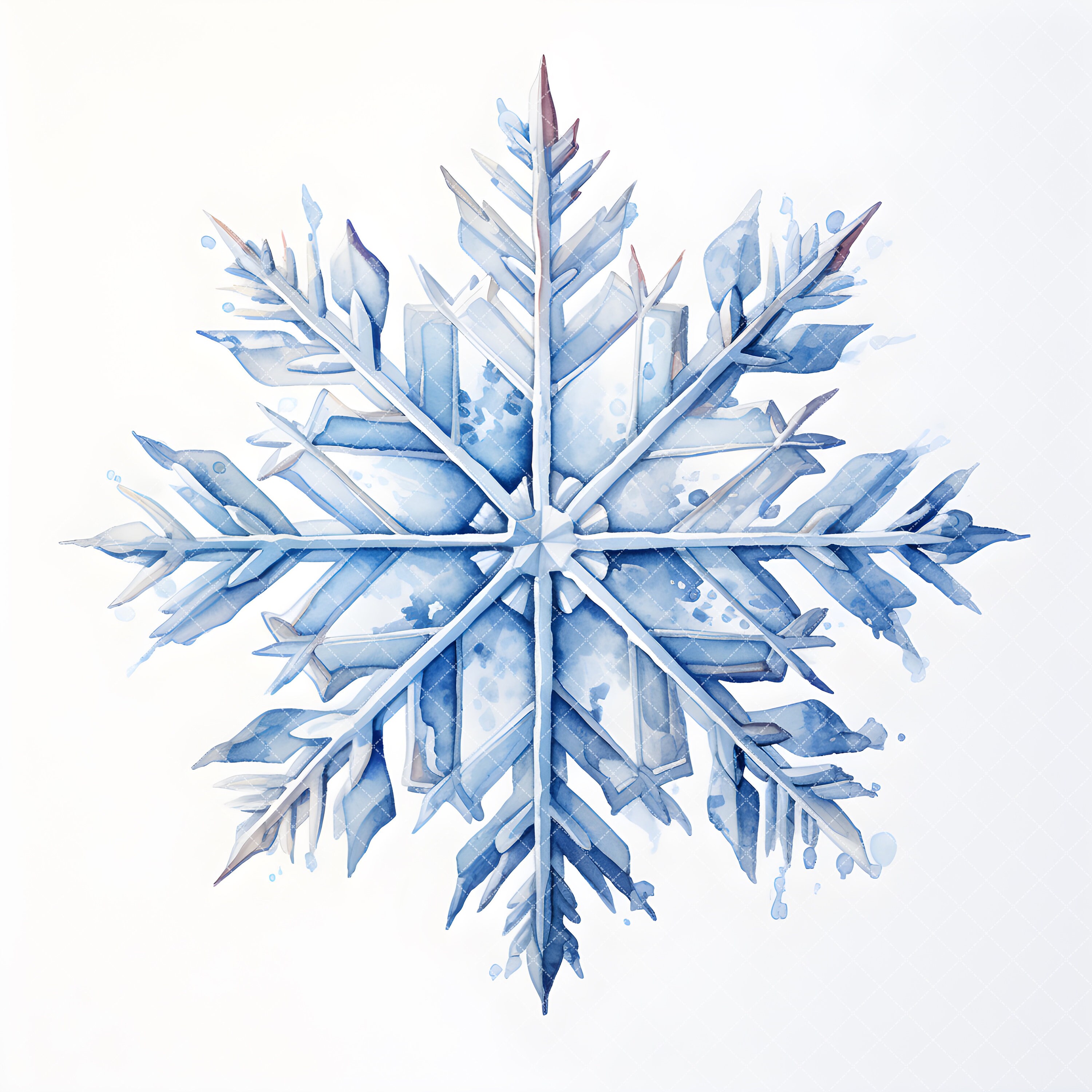 Snowflake Clipart Winter Clipart Simple Snowflake Watercolor Blue ...