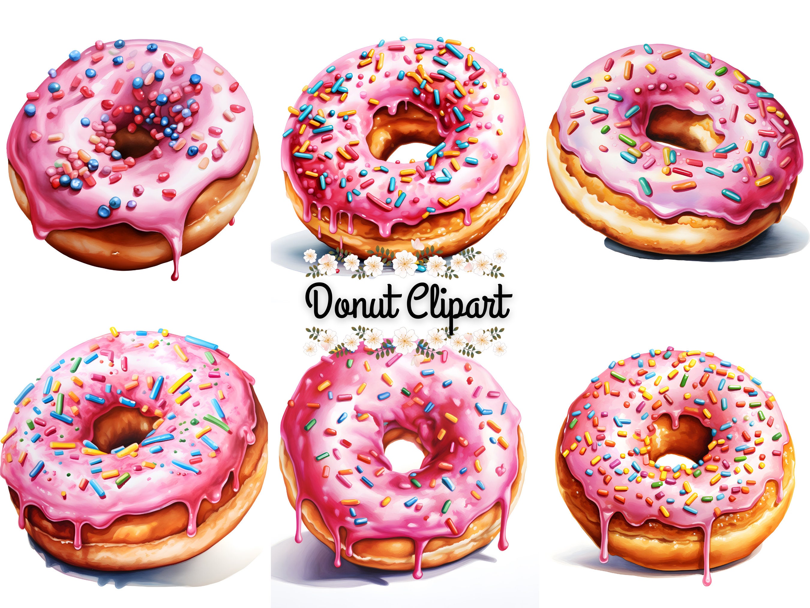 Donut Clipart Watercolor Donut Clipart Delicious Donut - Etsy