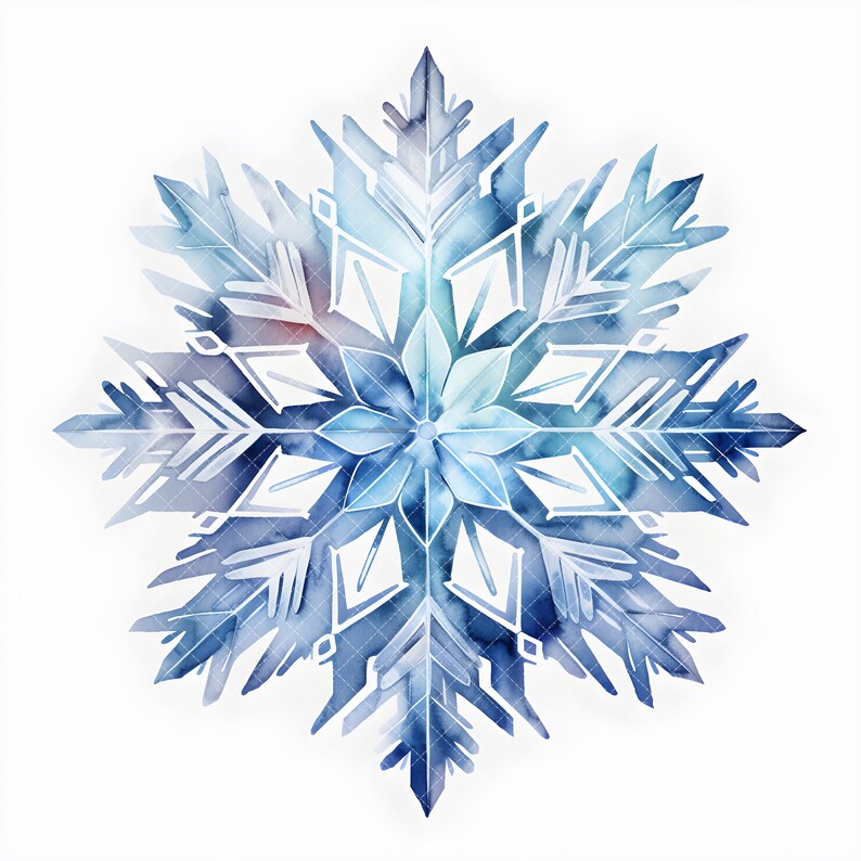 Snowflake Clipart Winter Clipart Simple Snowflake Watercolor Blue ...